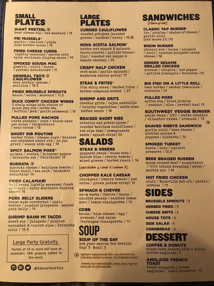 Menu at The Urban Tap pub & bar, Pittsburgh, 216 S Highland Ave