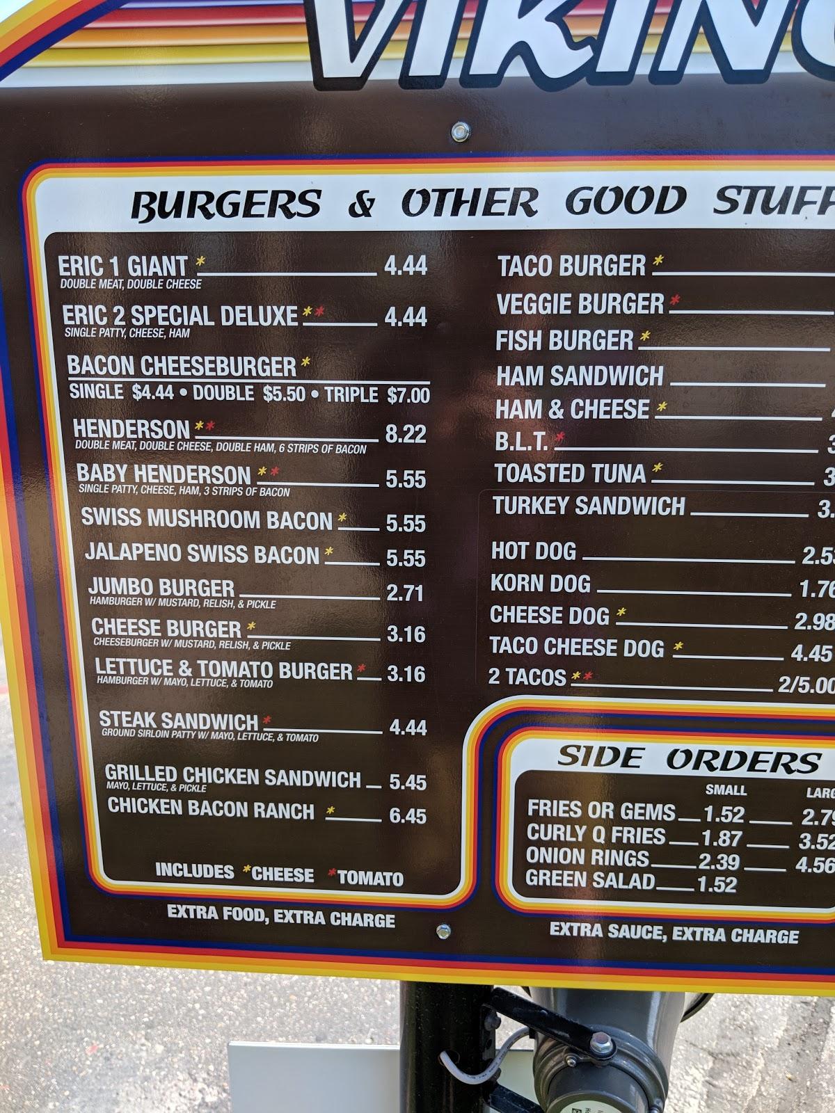 Menu at Viking Drive In restaurant, Boise