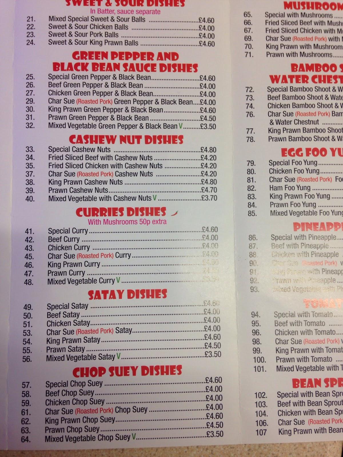 Menu at Bo Kong fast food, Bradford