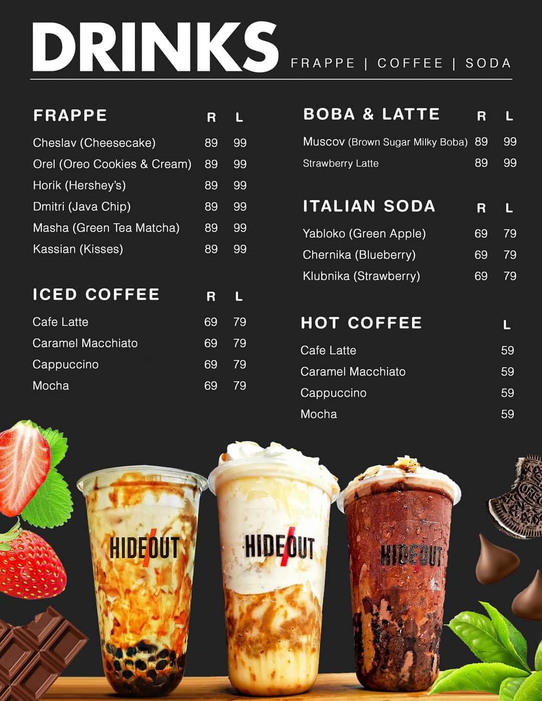 Menu at Hideout Antipolo cafe, Antipolo