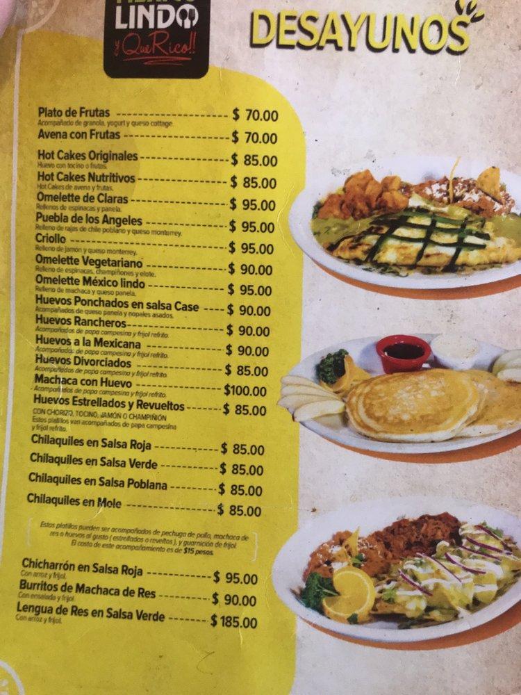 Menu at Mexico Lindo restaurant, Mexicali