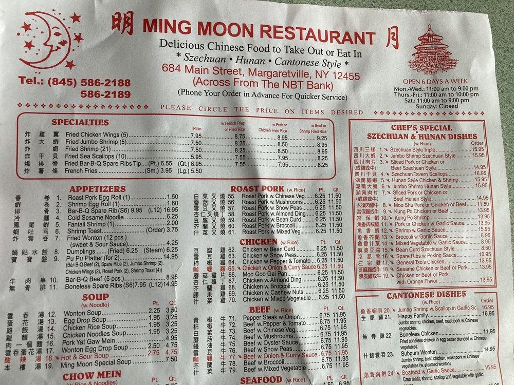 Menu at Ming Moon restaurant, Margaretville