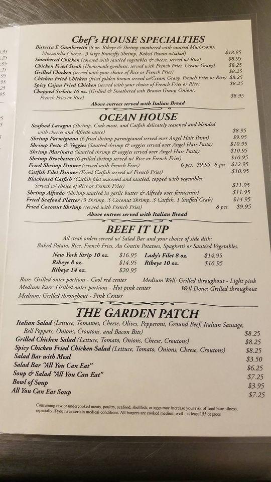 Menu at Pizzini's Italian Restaurant, Houston