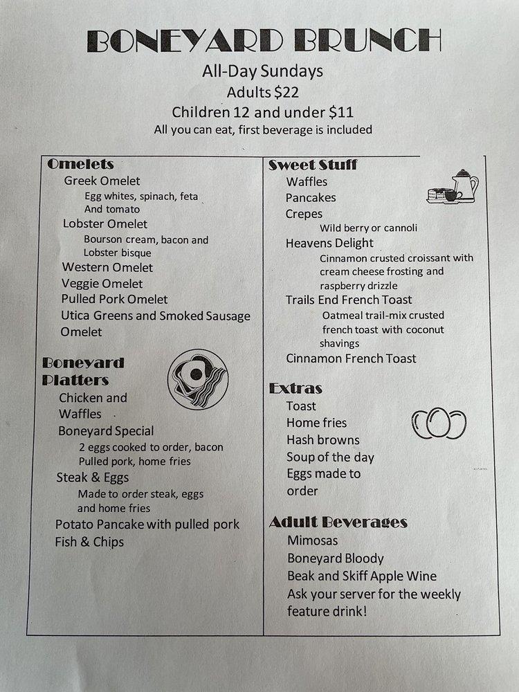 Menu at Boneyard BBQ At Carbone's Beachside, Sylvan Beach