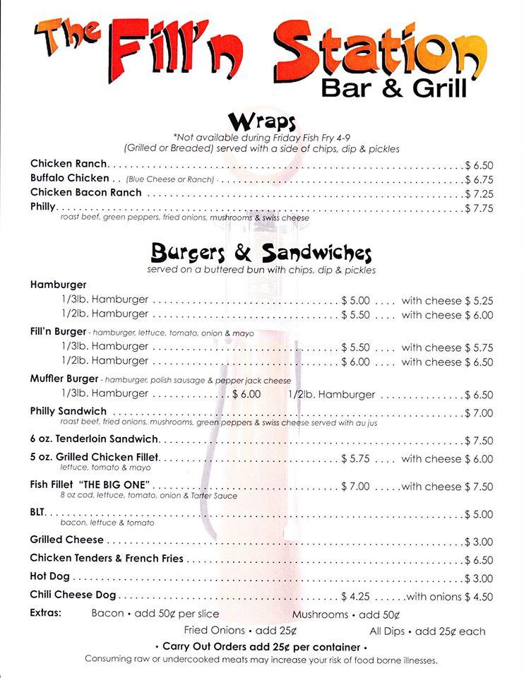 Menu at Fill'n Station pub & bar, Cecil
