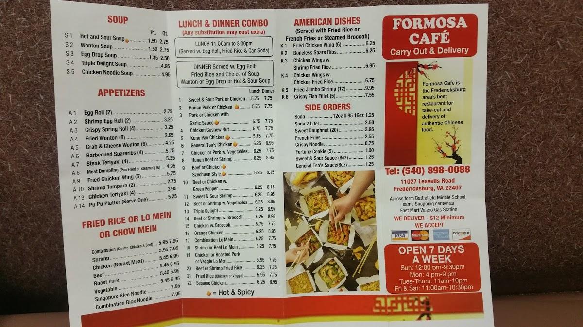 Menu at Formosa Cafe, Fredericksburg, Leavells Rd