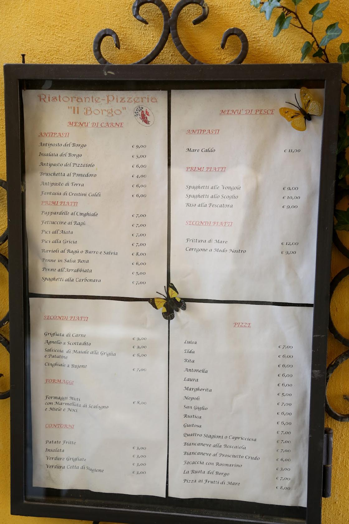 Menu au Il Borgo pizzeria, Acquapendente