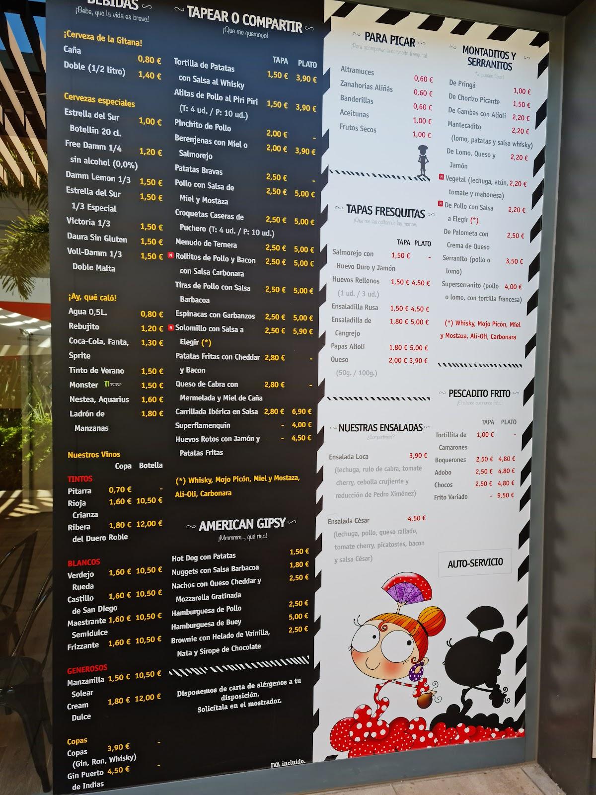 Carta del pub y bar La Gitana Loca - Málaga (Los Patios), Málaga