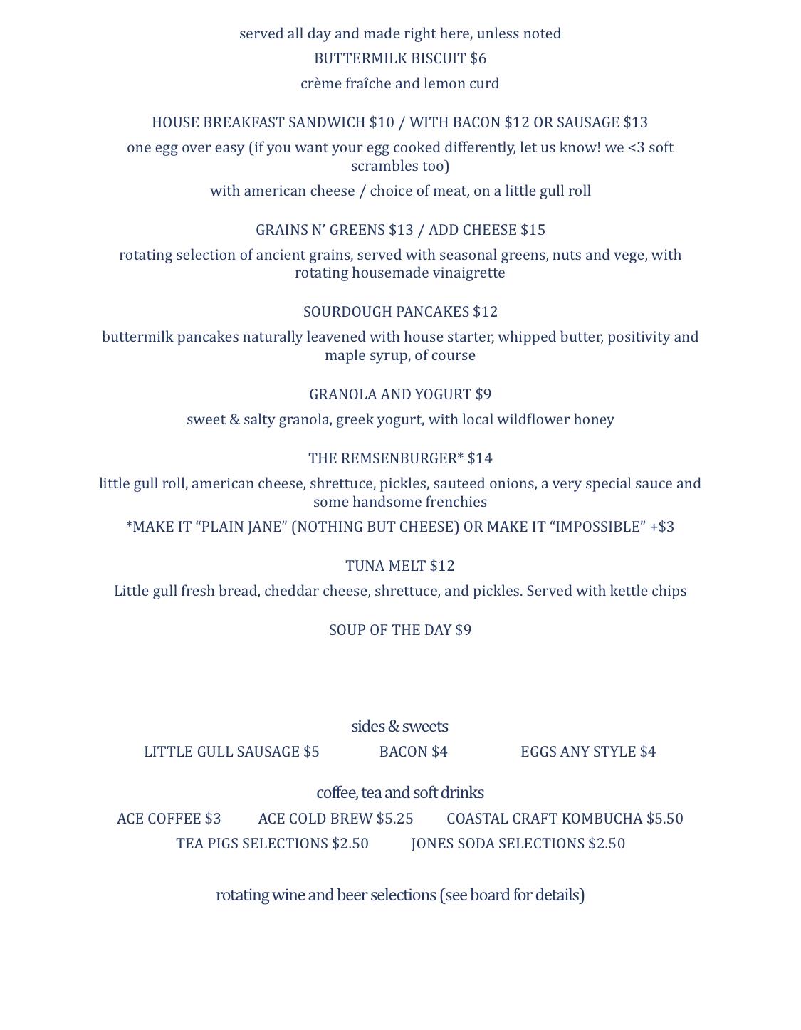 Menu at Little Gull Café cafe, Remsenburg-Speonk
