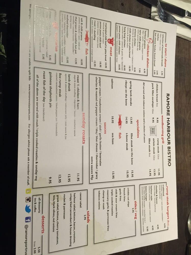 Menu at The Harbour Bar, Portrush