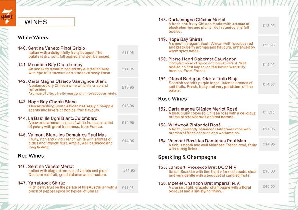 Menu at 7Wok restaurant, Exeter