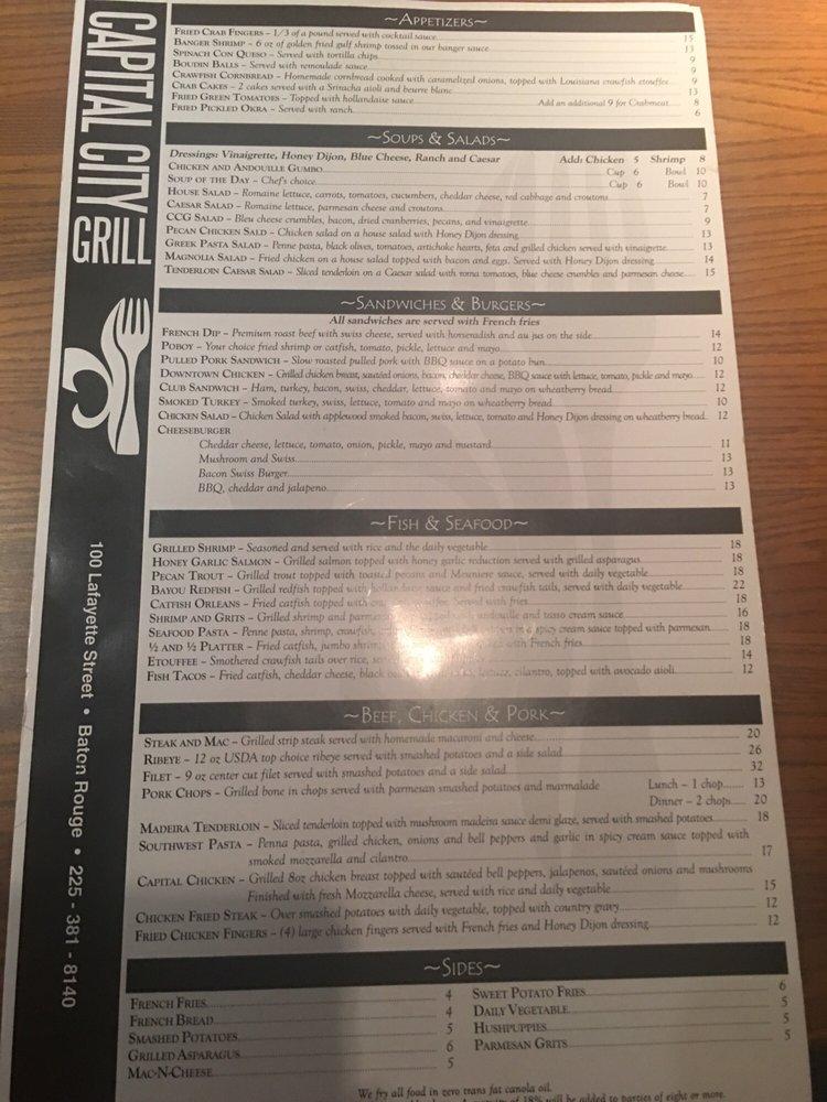 Menu at Capital City Grill restaurant, Baton Rouge, 100 Lafayette St