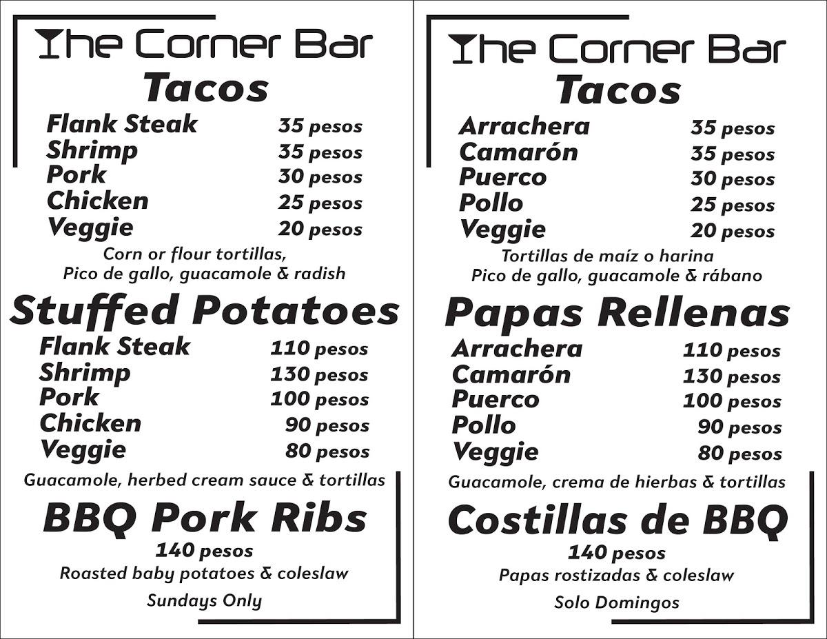 Menu at The Corner Bar, Mahahual