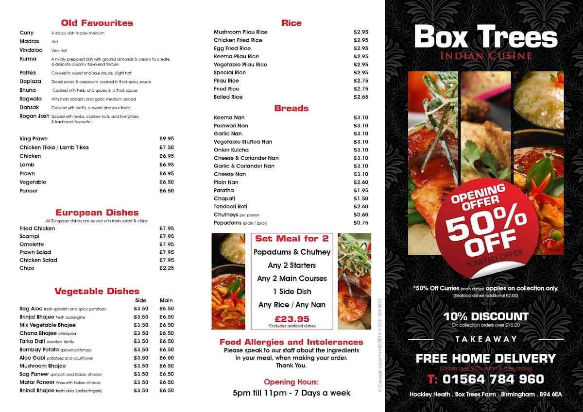 Menu at Ak’s Indian restaurant, Solihull