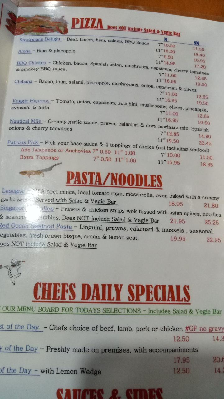 Menu at Ayr Anzac Memorial Club, Ayr