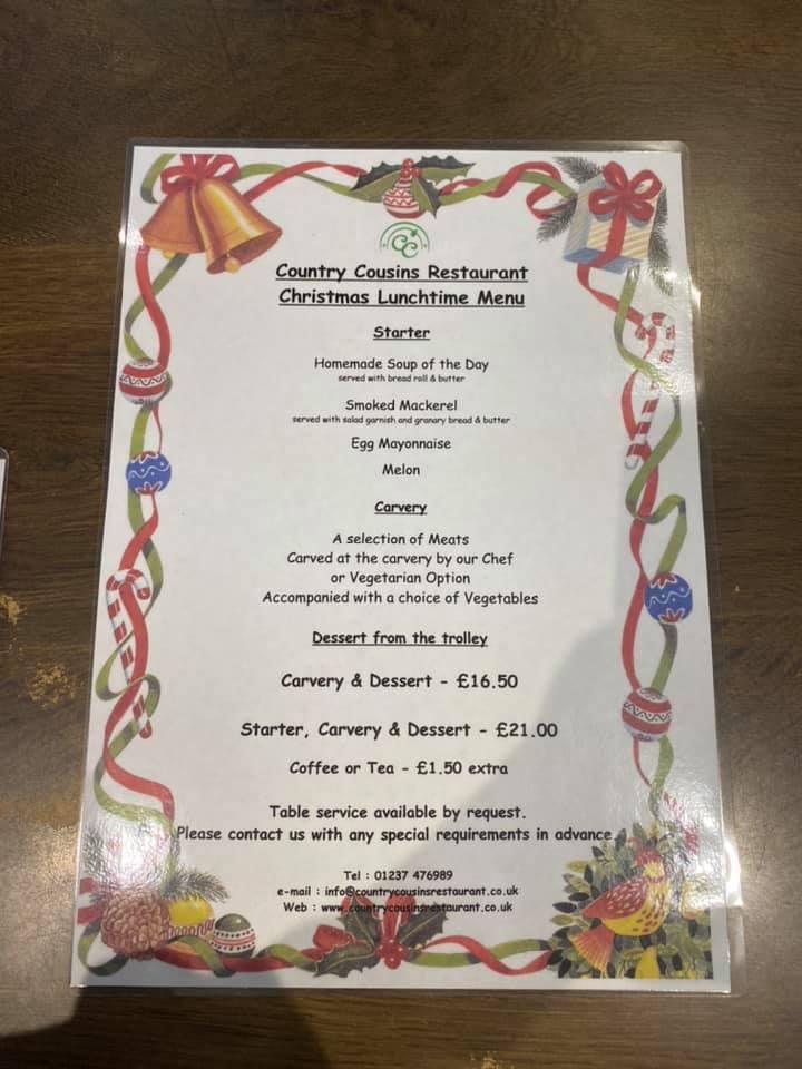 Menu at Country Cousins restaurant, Bideford
