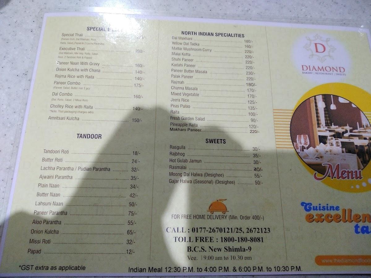 Menu at Diamond Best Bakery Sweets, Restaurant & Groceries, Shimla