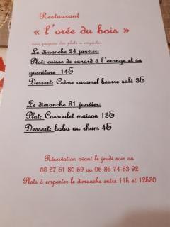 Menu au L'Orée du bois restaurant, Eppe-Sauvage