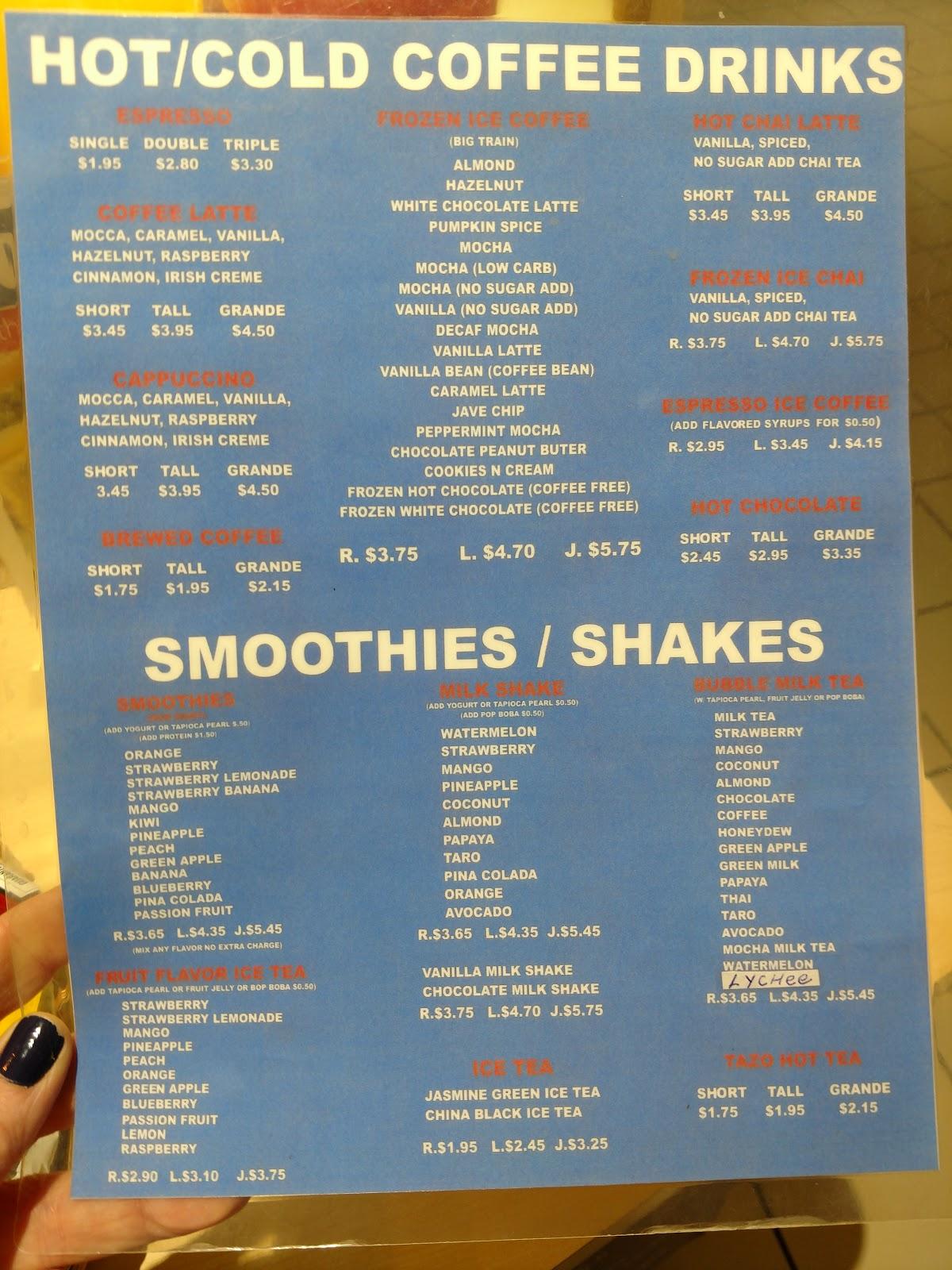 Menu at Magic Bubble Tea cafe, Harrisburg