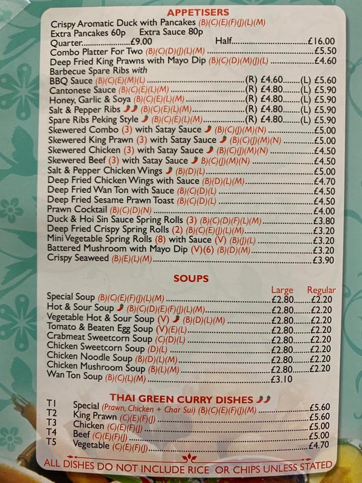Menu at Mr Chan's Chinese Restaurant, Kinross