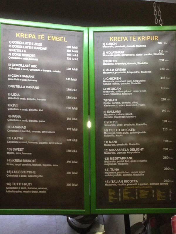 Menu at Piceri destijl pizzeria, Tirana, Rr. Bardhyl
