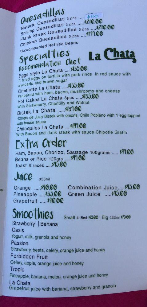 Menu at Restaurante Bar La Chata, Puerto Vallarta