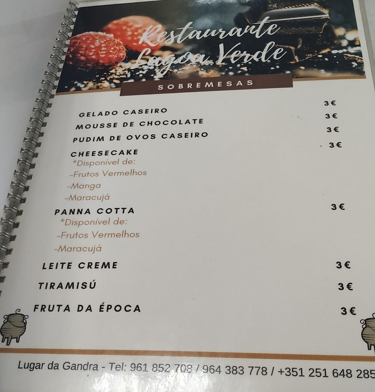 Menu em Lagoa Verde restaurante, Monção