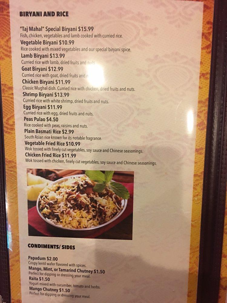 Menu at Taj Mahal Grill restaurant, Kennesaw