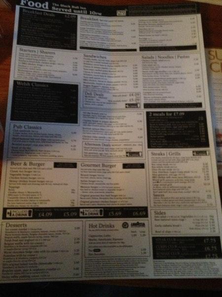 Menu at The Black Bull Inn pub & bar, Bangor