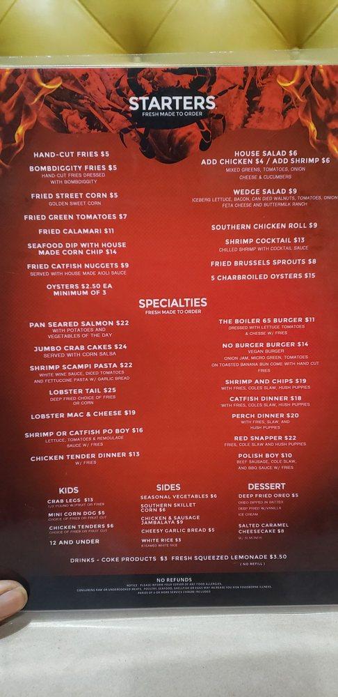 Menu at The Boiler 65 restaurant, Cleveland, Detroit Ave