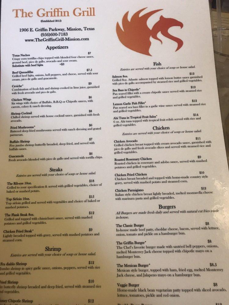 Menu at The Griffin Grill restaurant, Mission