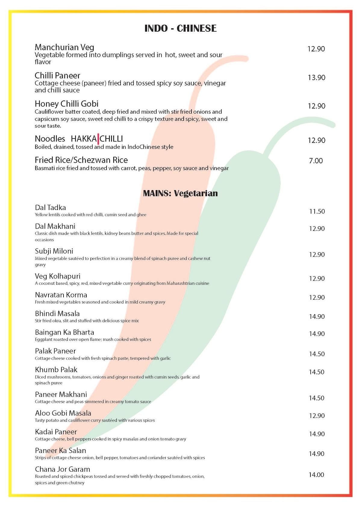 Menu at The Spice Root restaurant, Kingswood