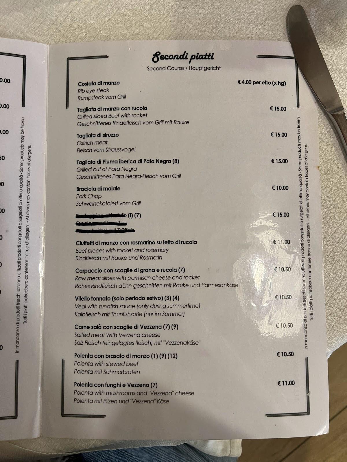 Speisekarte von Trattoria Relax restaurant, Costermano
