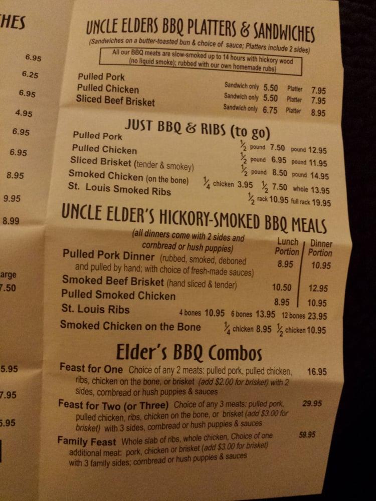 Menu at Uncle Elders Family Restaurant BBQ, Culpeper