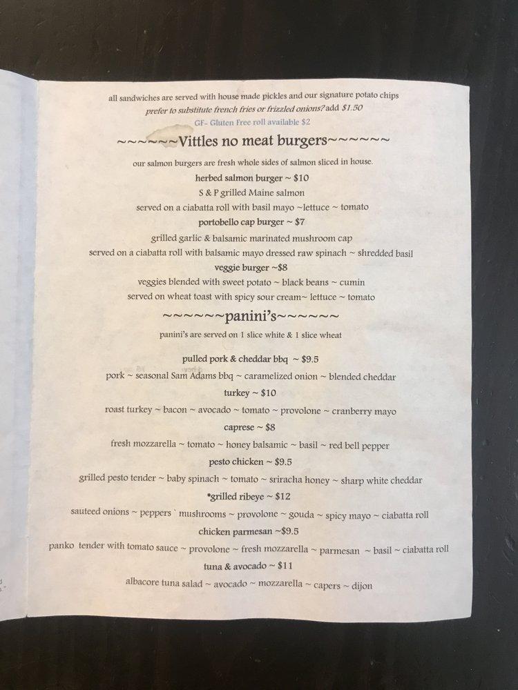 Menu at Vittles restaurant, Pittsfield