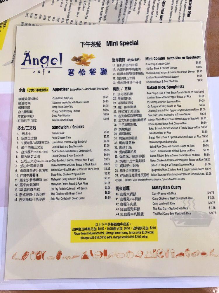 Menu at Angel Cafe, Vancouver