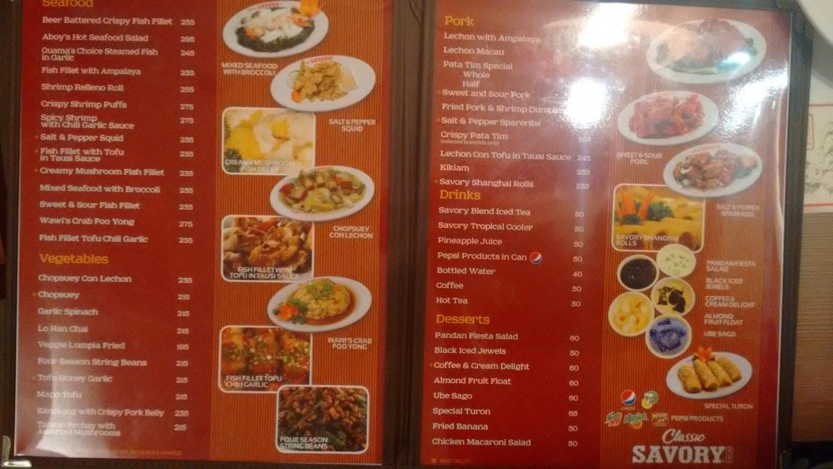 Menu at Classic Savory restaurant, Quezon City, Lower Ground Level