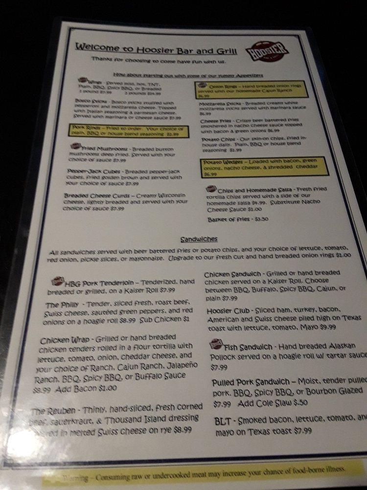 Menu at Hoosier Bar & Grill, Bloomington, W Richland Plaza Dr