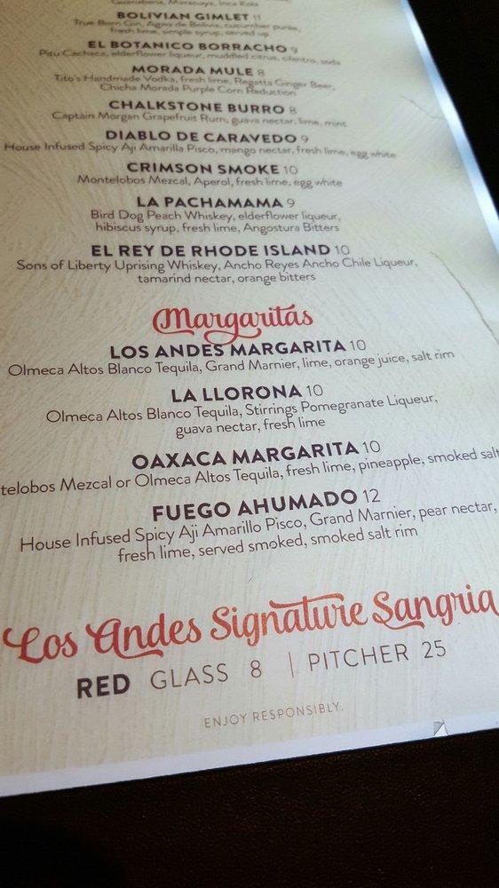 Menu at Los Andes restaurant, Providence