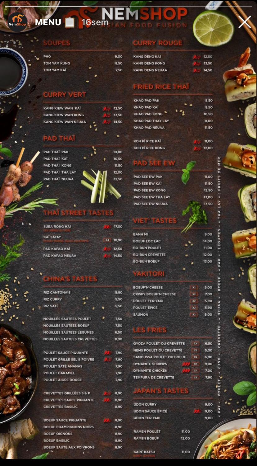 Menu at Nem Shop restaurant, Nanterre