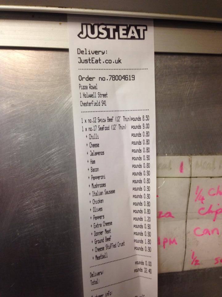 Menu at Pizza Royal pizzeria, Chesterfield