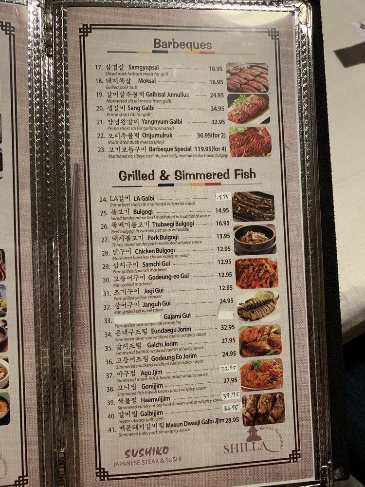 Menu at SHILLA Korean Restaurant, Montgomery, Carmichael Rd