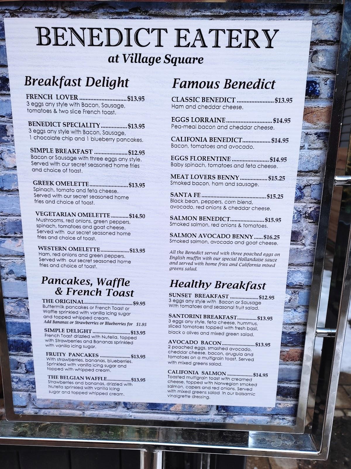 Menu at Benedict Eatery restaurant, Burlington