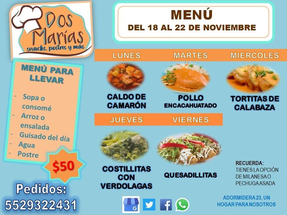 Carta de Cafetería Dos Marías, Ciudad de México