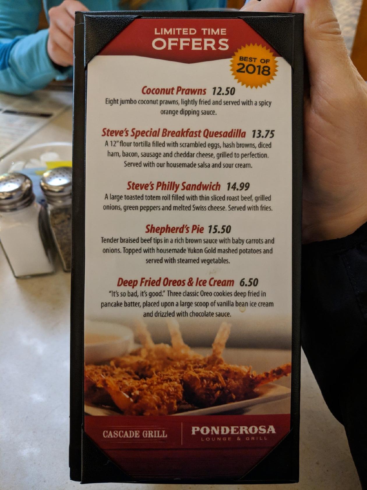 Menu at Cascade Grill restaurant, Portland, N Vancouver Way