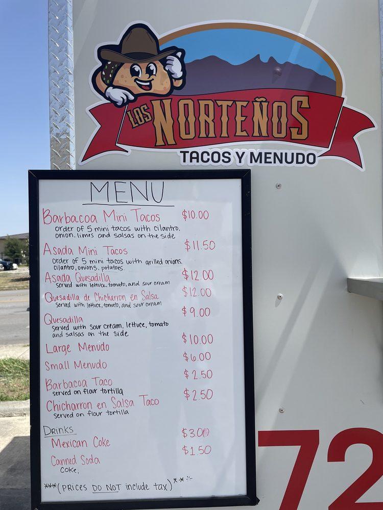 Menu at Los Norteños Tacos Menudo restaurant, San Antonio