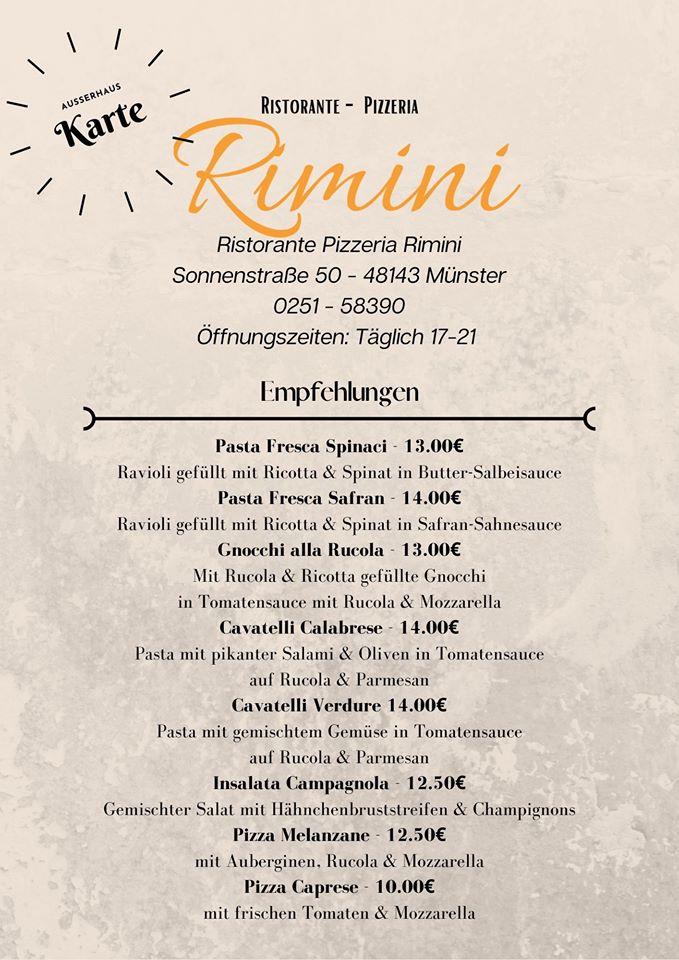 Speisekarte von Ristorante Pizzeria Rimini, Münster