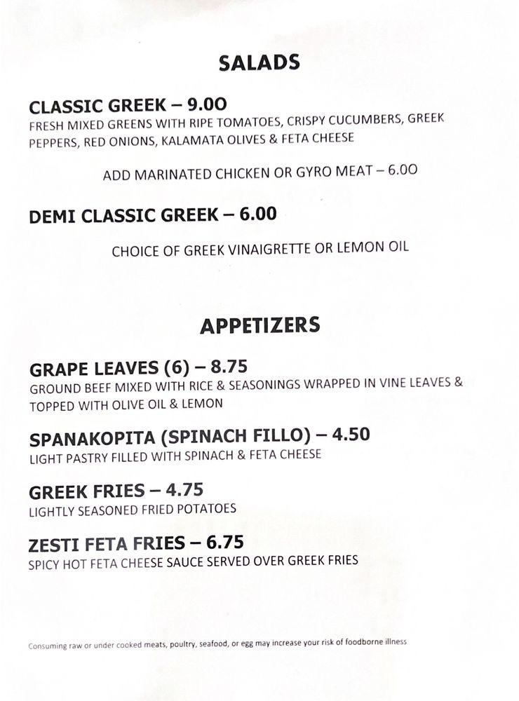 Menu at Rodos Greek Cafe, White Oak