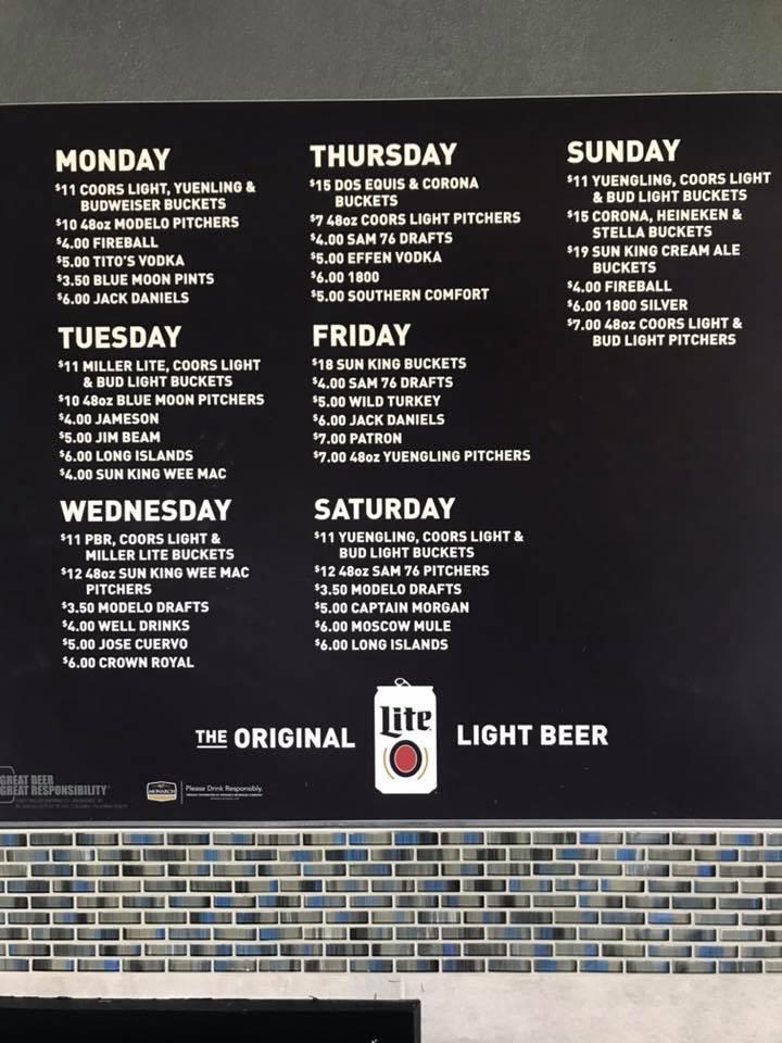 Menu at Triple B's Sports Bar, Indianapolis
