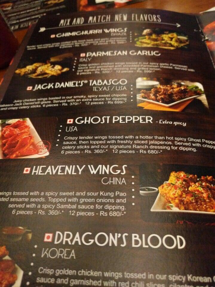 Menu at TGIF, Mumbai, 2